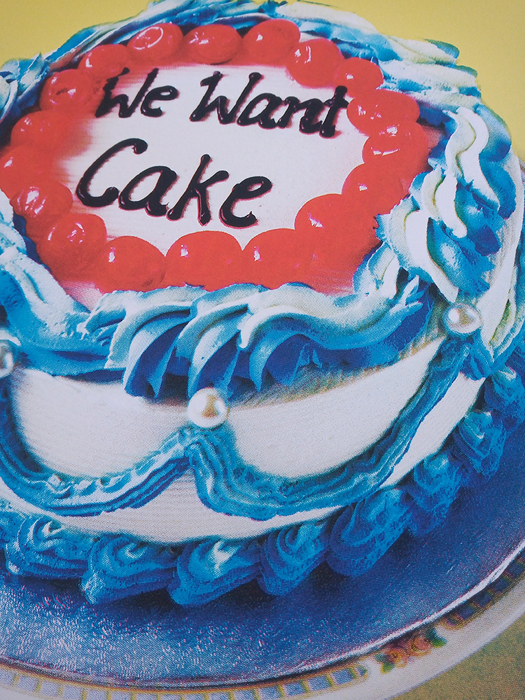 "We Want Cake" limited edition cmyk screenprint by Donk - atomgallery.co.uk