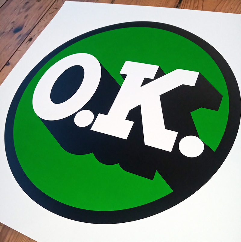 "OK green" limited edition screenprint by Mr Edwards - atomgallery.co.uk