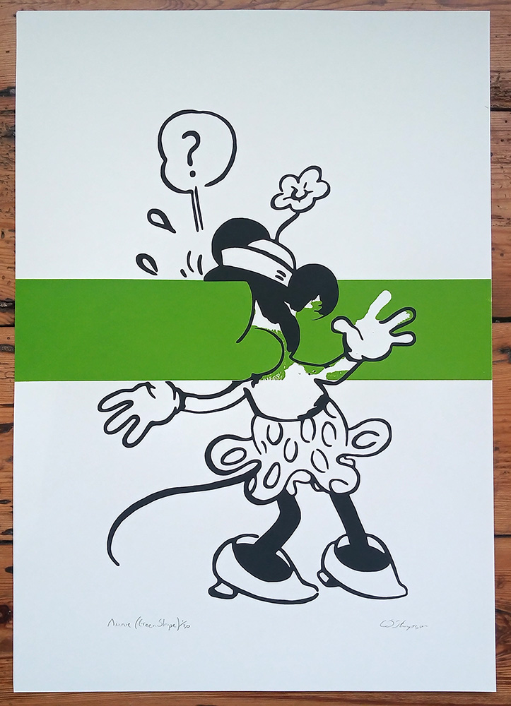 "Minnie (Green Stripe)" screenprint by Carl Stimpson - atomgallery.co.uk