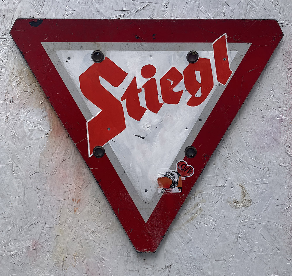 "Stiegl" adapted road sign artwork by Carl Stimpson - atomgallery.co.uk
