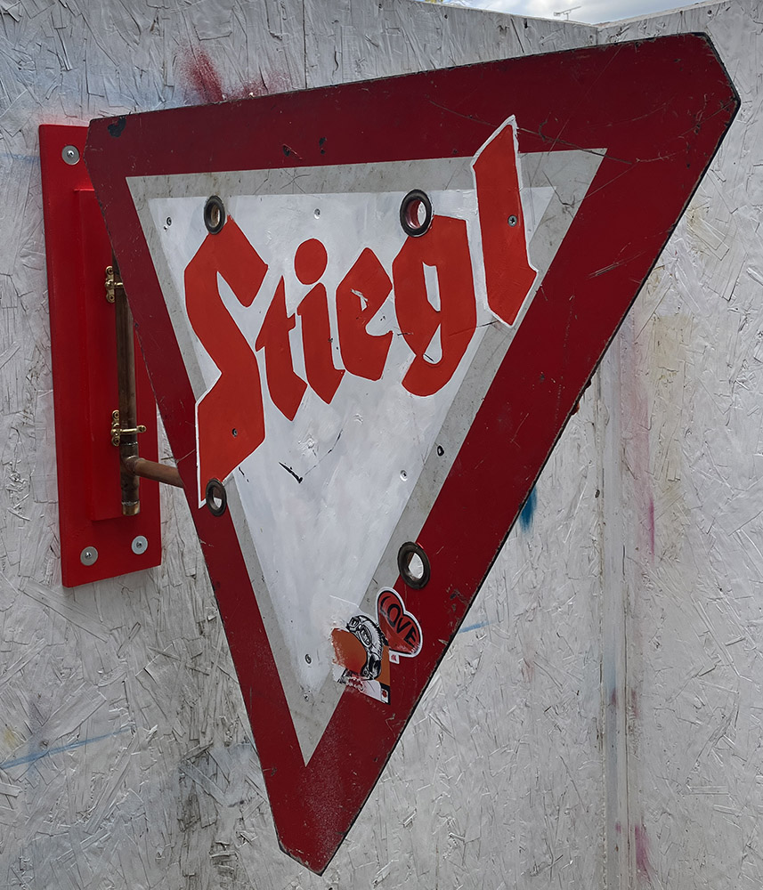 "Stiegl" adapted road sign artwork by Carl Stimpson - atomgallery.co.uk